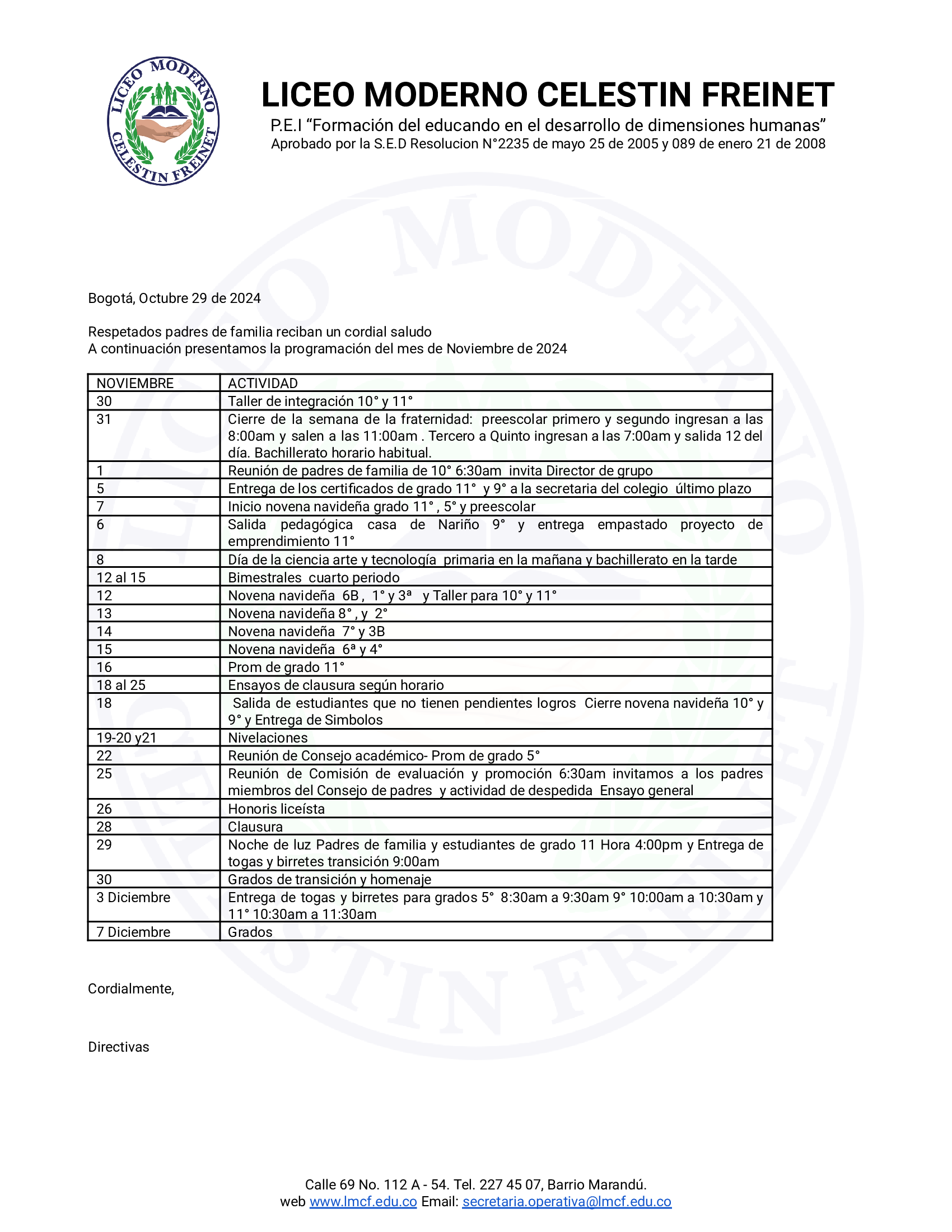 Programacion Noviembre - LMCF